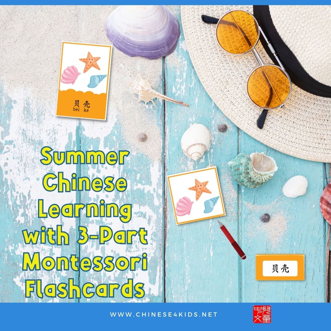 Summer Chinese Learning for Kids with 3-Part Montessori Flashcards